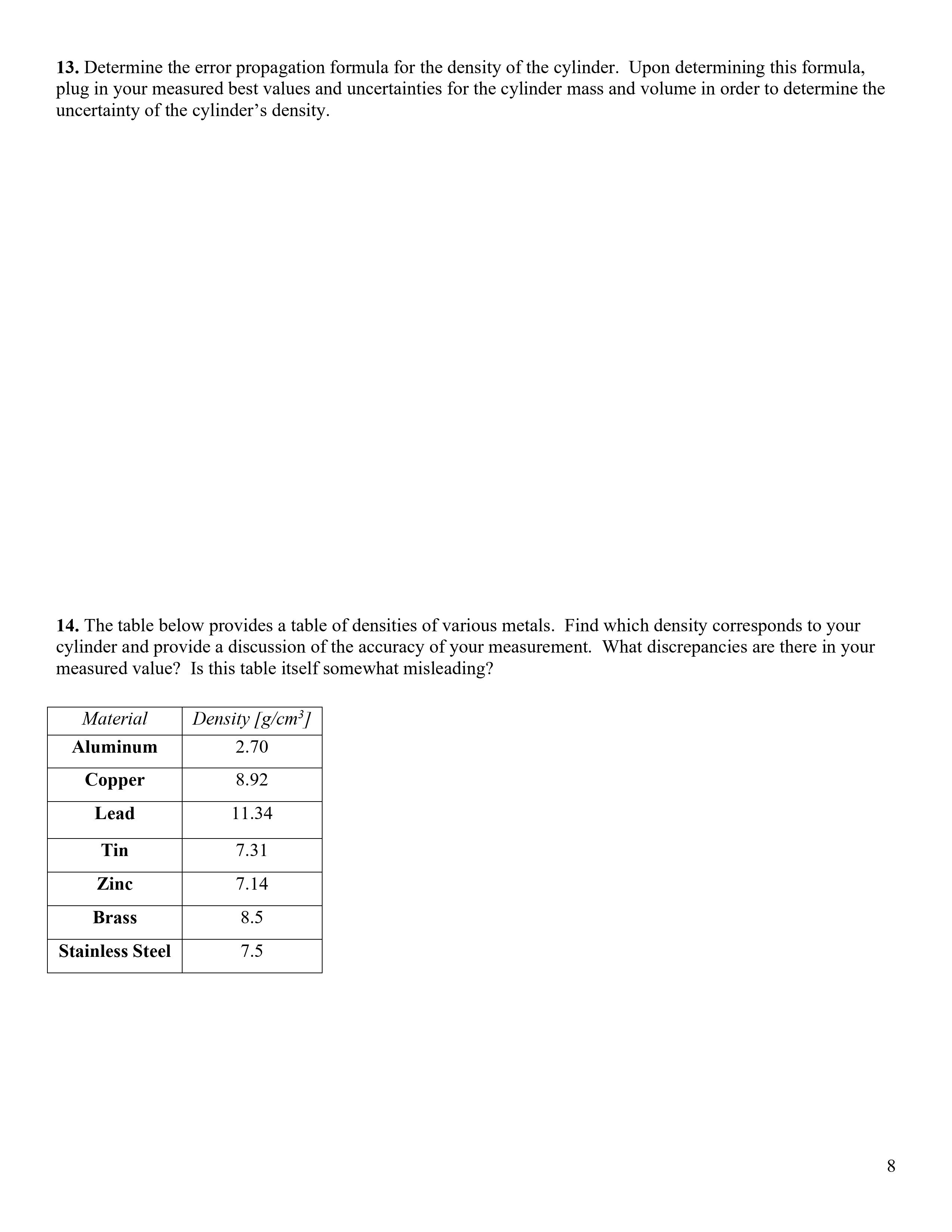 Solved Determine the error propagation formula for the | Chegg.com