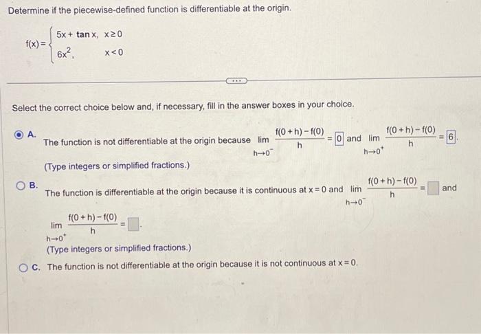 Solved Determine if the piecewise-defined function is | Chegg.com
