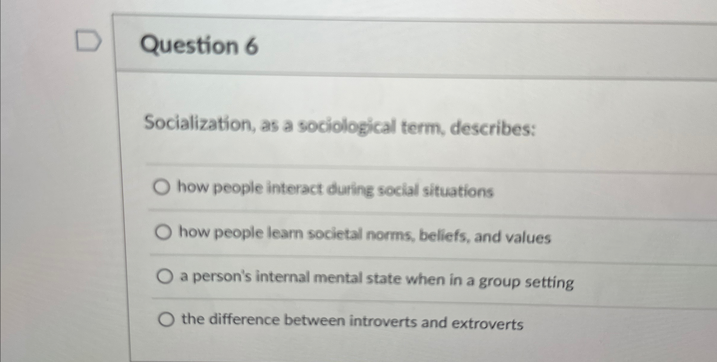 Solved Question 6Socialization, as a sociological term, | Chegg.com
