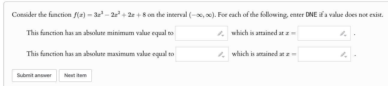 Solved Consider the function f(x)=3x3-2x2+2x+8 ﻿on the | Chegg.com
