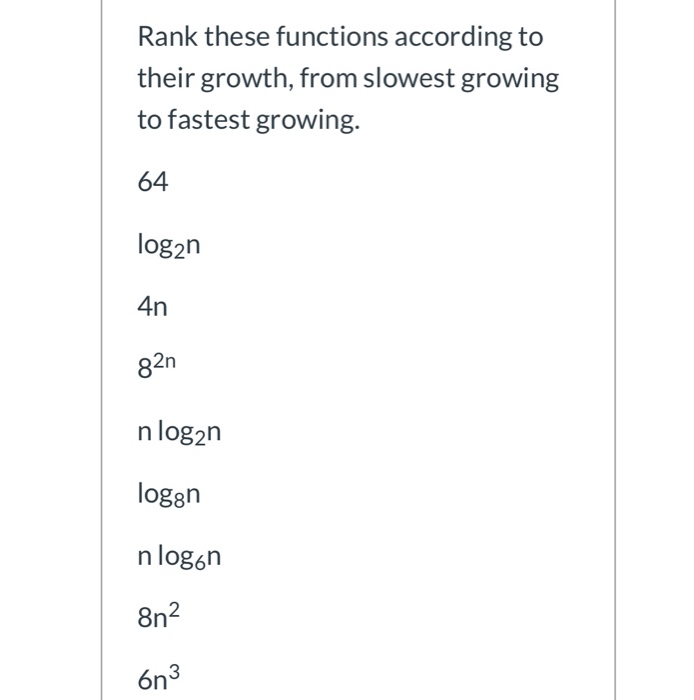 Solved Rank these functions according to their growth, from | Chegg.com