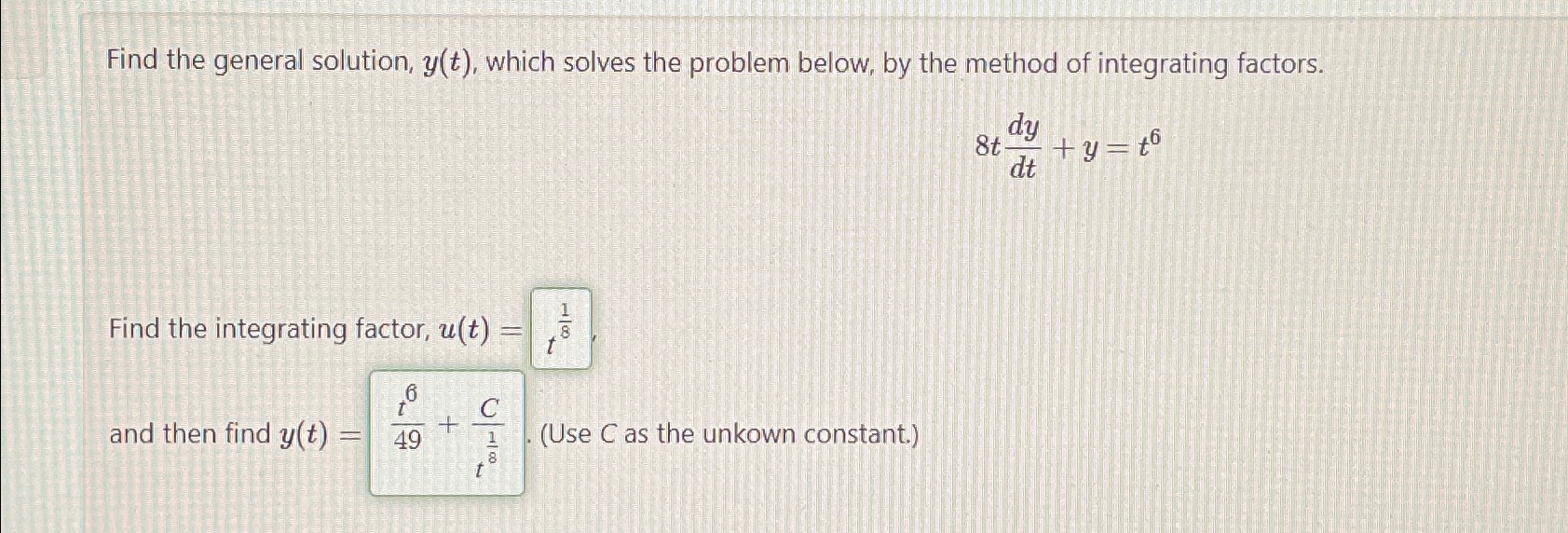 Solved Find the general solution, y(t), ﻿which solves the | Chegg.com