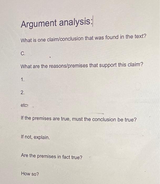 Argument analysis: What is one claim/conclusion that | Chegg.com