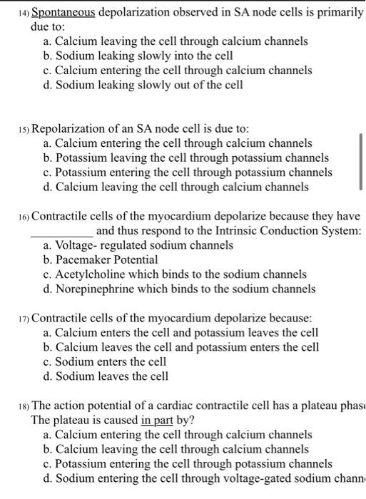 Solved 14) Spontaneous depolarization observed in SA node | Chegg.com
