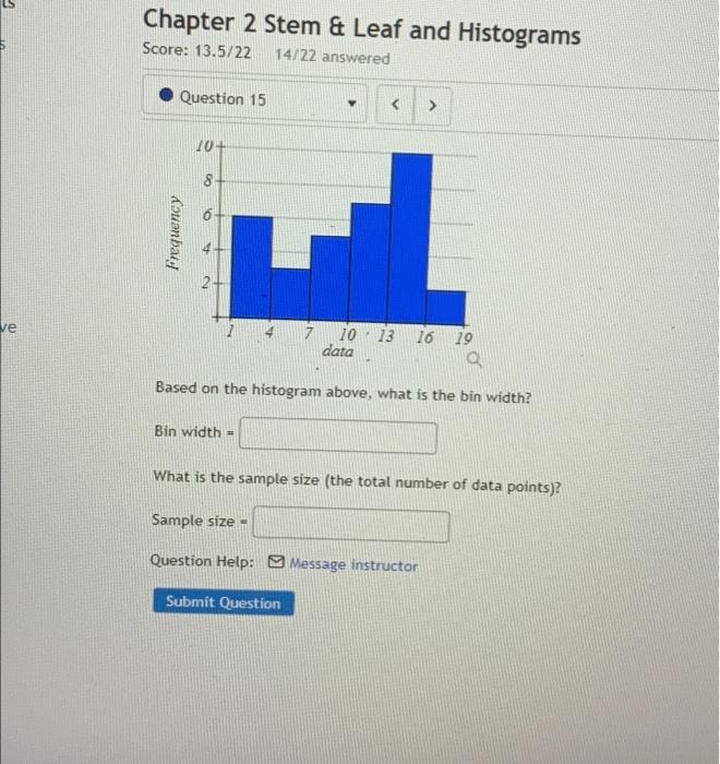 Solved Chapter 2 Stem & Leaf and Histograms Score: 13.5/22 | Chegg.com