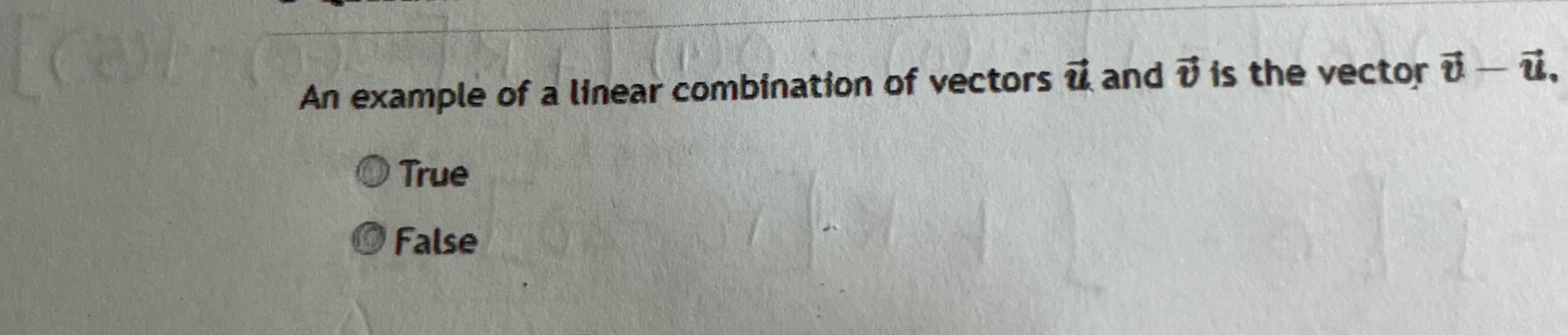 Solved An example of a linear combination of vectors vec(u) | Chegg.com