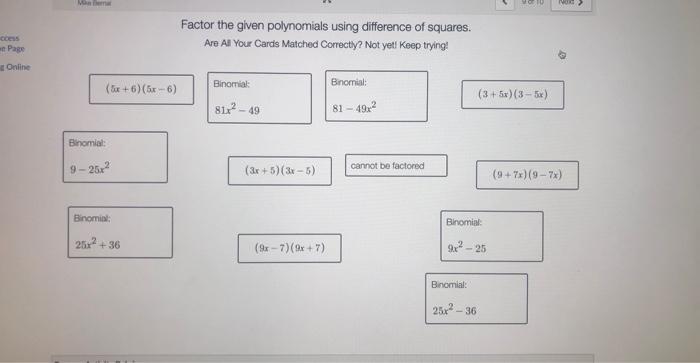 Solved Factor the given polynomials using difference of | Chegg.com