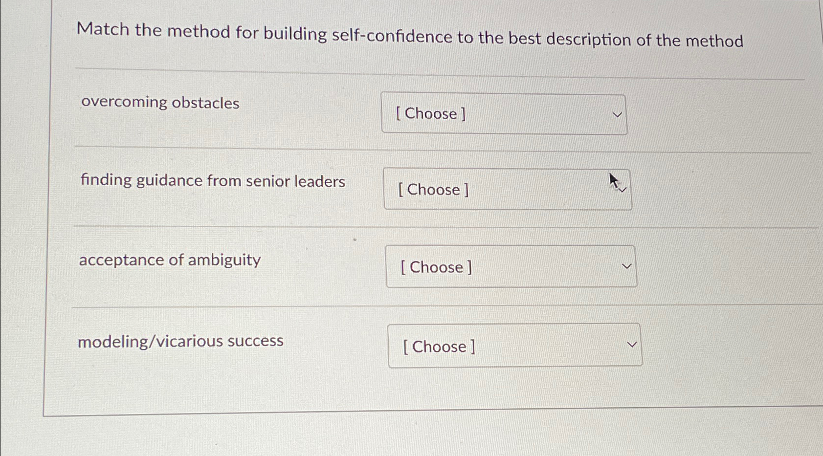 Solved Match the method for building self-confidence to the | Chegg.com