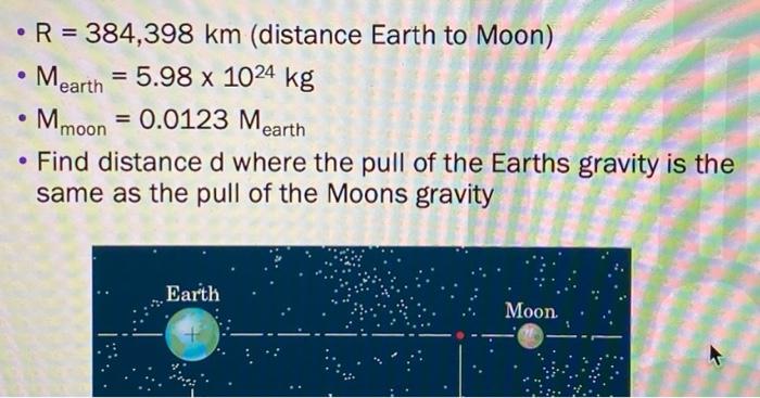 Solved • R = 384,398 km (distance Earth to Moon) Mearth = | Chegg.com
