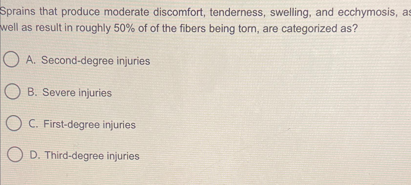 Solved Sprains that produce moderate discomfort, tenderness, | Chegg.com