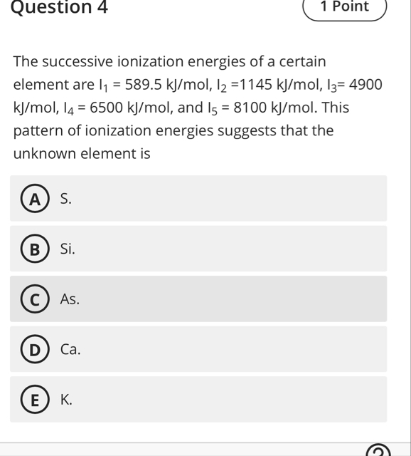 Solved Question 41 ﻿PointThe successive ionization energies | Chegg.com