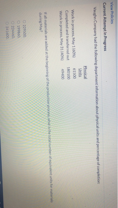 Solved View Policies Current Attempt in Progress Vaughn | Chegg.com