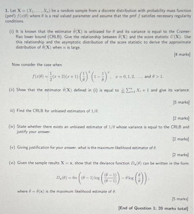 Solved 1. Let X=(X1,…,Xn) be a random sample from a discrete | Chegg.com