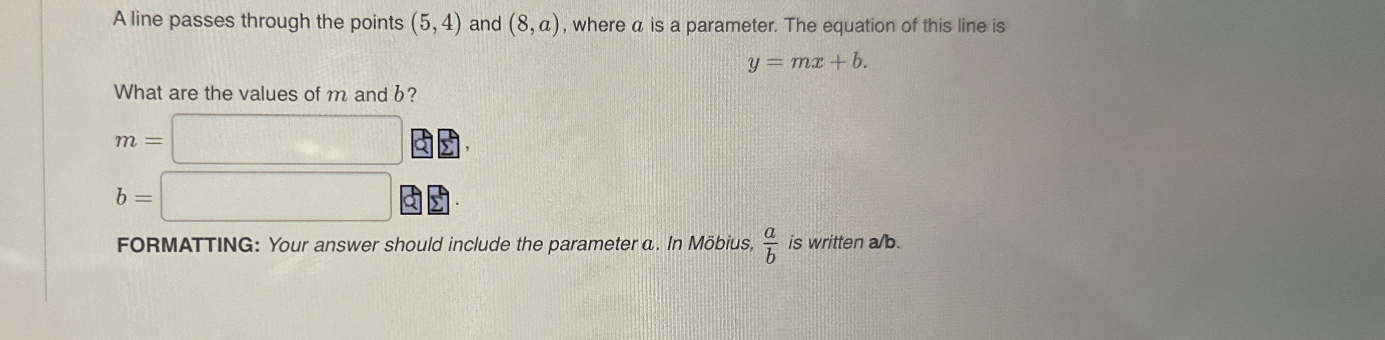 Solved A line passes through the points (5,4) ﻿and (8,a), | Chegg.com