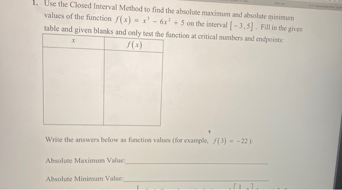 Solved 1. Use the Closed Interval Method to find the | Chegg.com