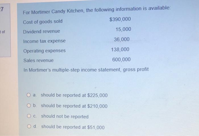 Solved 27 of For Mortimer Candy Kitchen, the following | Chegg.com