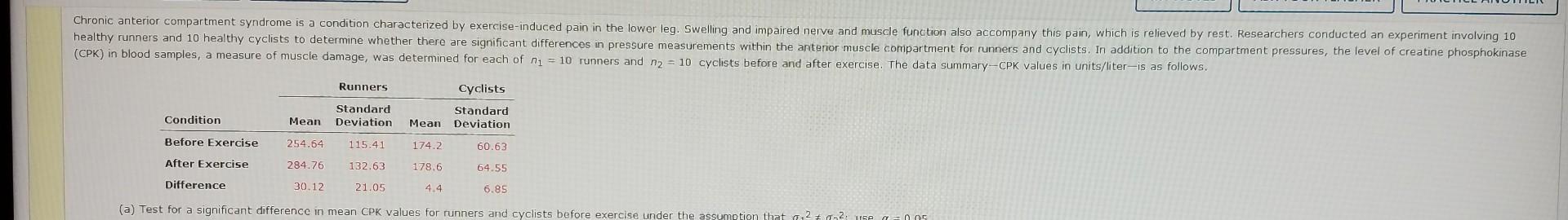 Solved (c) Test for a significant difference in mean CPK | Chegg.com