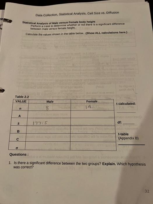Data Collection, Statistical Analysis, Cell Size | Chegg.com