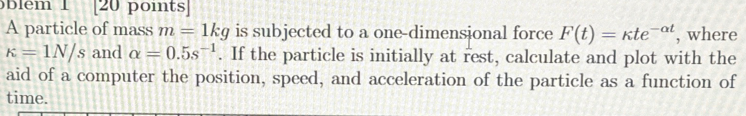 Solved A particle of mass m=1kg ﻿is subjected to a | Chegg.com