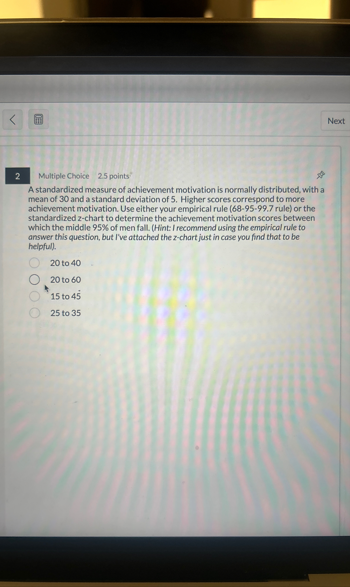 Solved Next2Multiple Choice2.5 ﻿pointsA standardized measure | Chegg.com