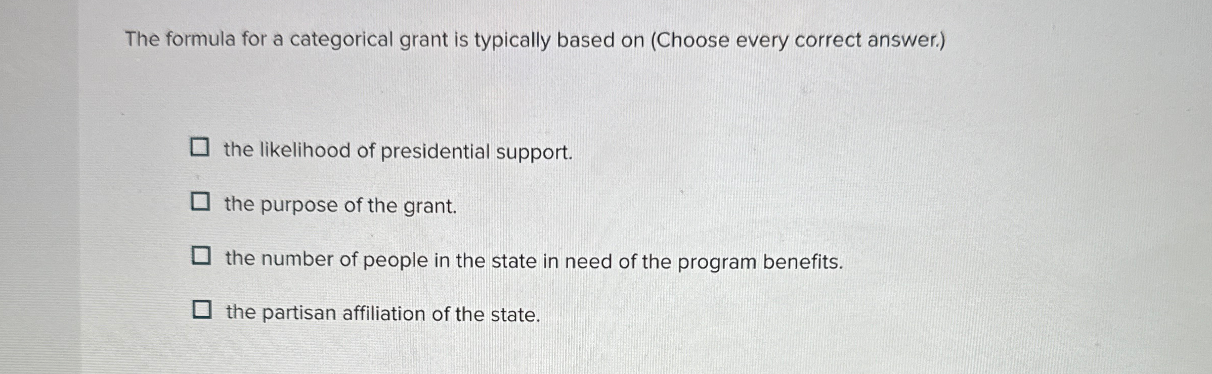 Solved The formula for a categorical grant is typically | Chegg.com