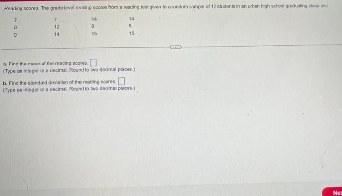 Solved Reading scores. The grade-level reading scores from a | Chegg.com