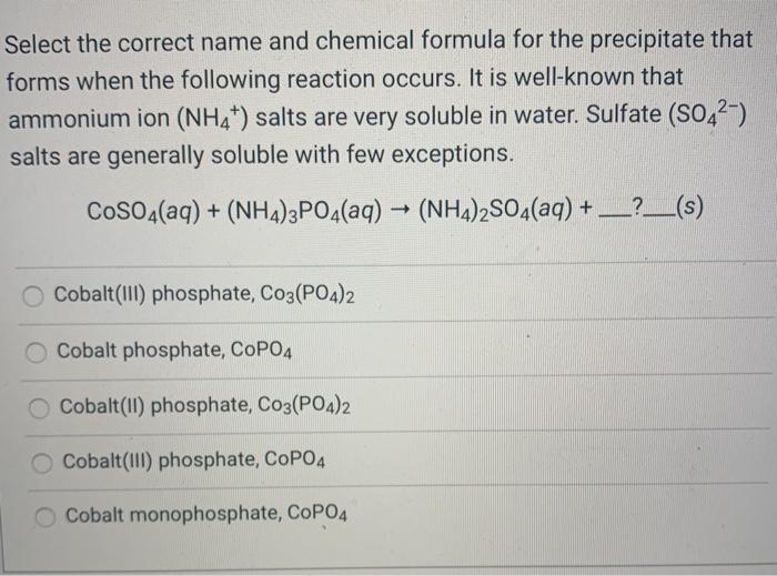 Solved Select the correct name and chemical formula for the | Chegg.com