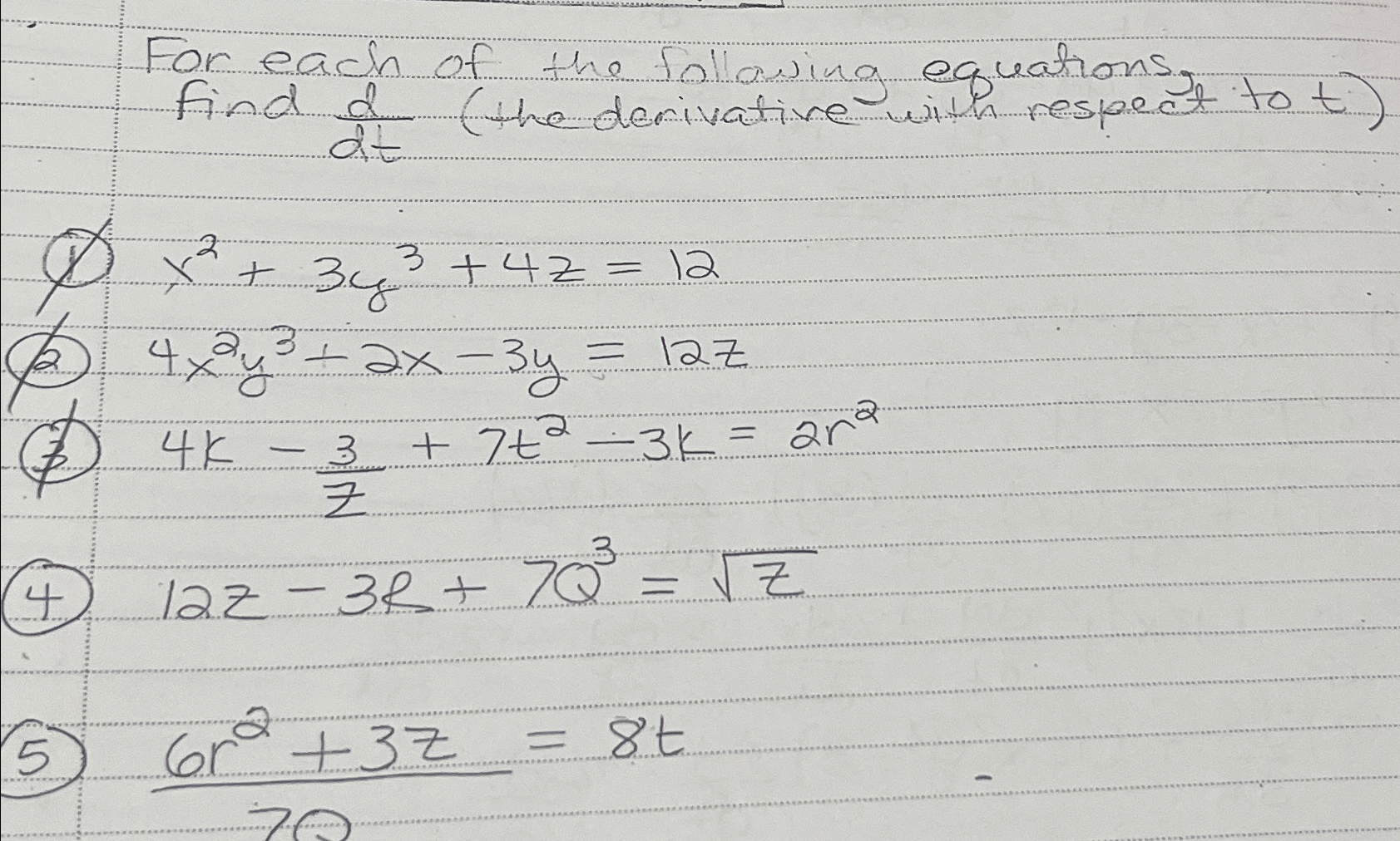 Solved For each of the following equations. find ddt (the | Chegg.com