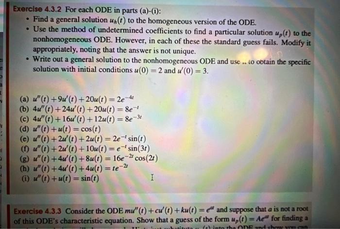 Solved Exerclse 4.3.2 For each ODE in parts (a)-(i): - Find | Chegg.com