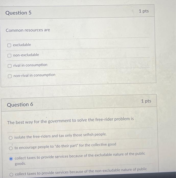 Solved Question 5 Common resources are excludable | Chegg.com