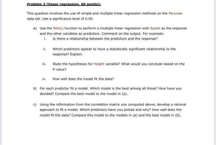 Problem 2 (linear regression. 60 points): This | Chegg.com