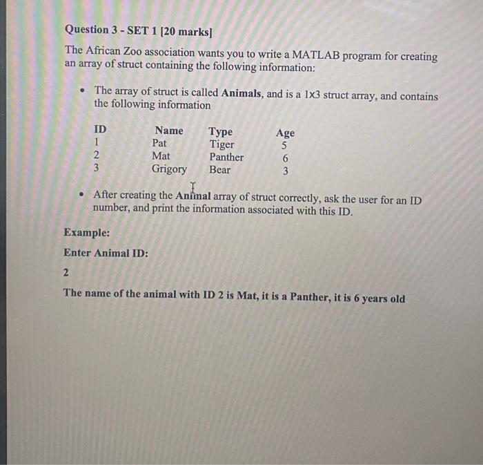 Solved Question 3 - SET 1 [20 marks] The African Zoo | Chegg.com