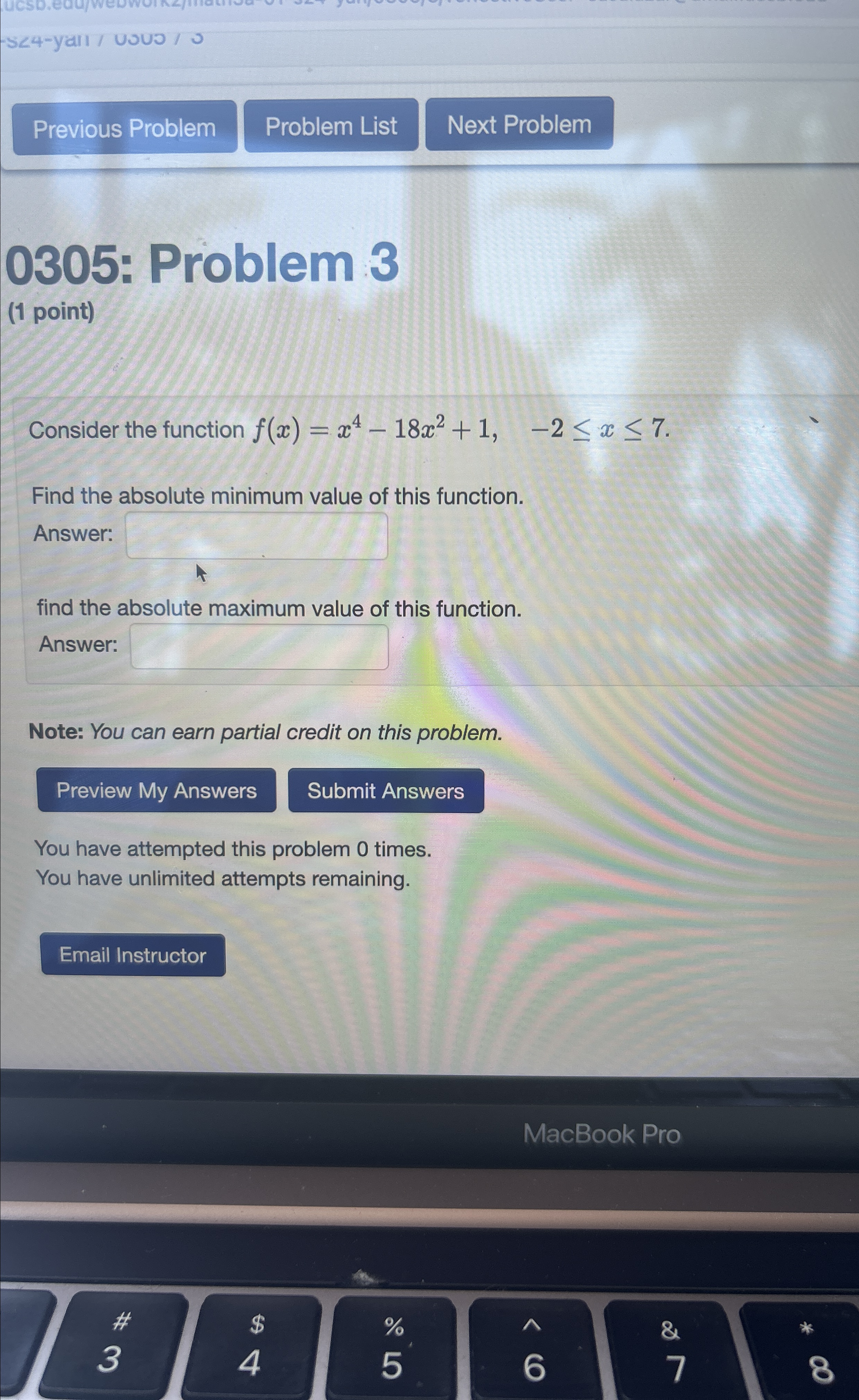 Solved 0305: Problem 3(1 ﻿point)Consider the function | Chegg.com