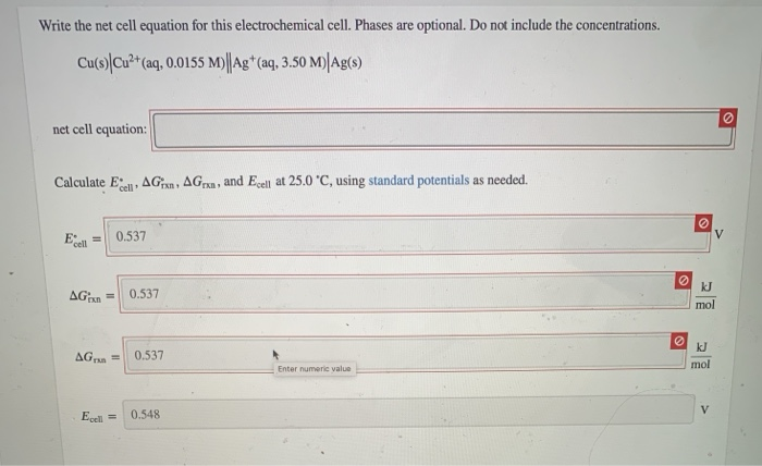 Solved Write the net cell equation for this electrochemical | Chegg.com