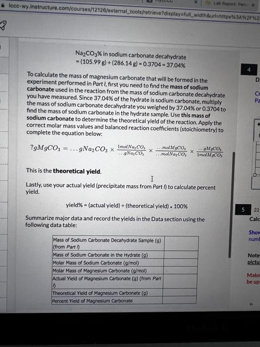 Part II: Performing a stoichiometry calculation to | Chegg.com