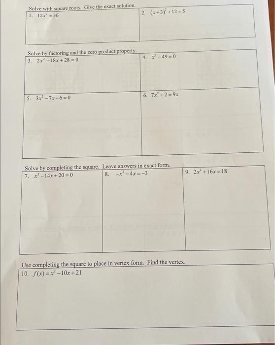Solved Solve with square roots. Give the exact solution 1. | Chegg.com