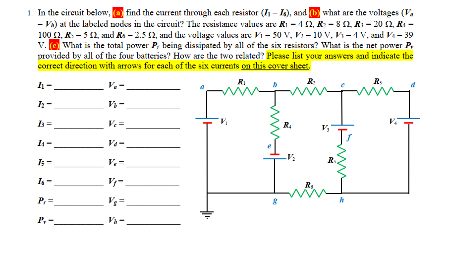Solved In ﻿the circuit below, (a) ﻿find the current through | Chegg.com