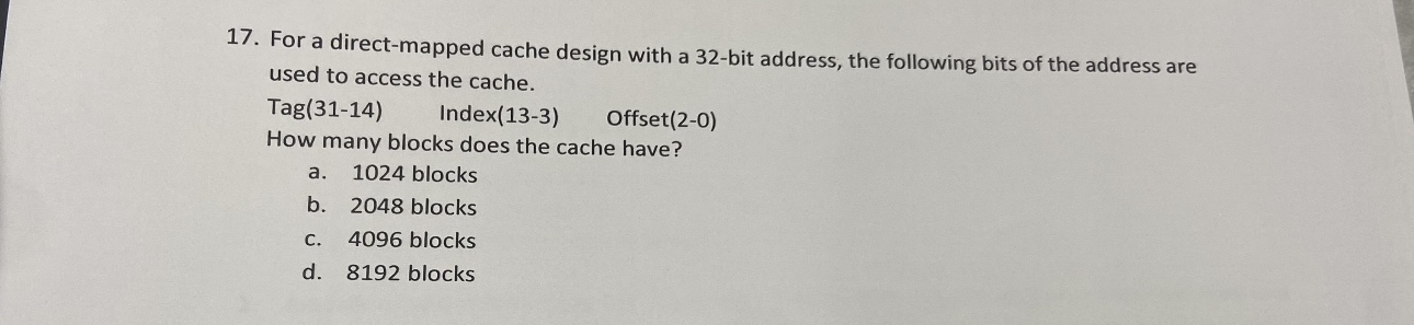 Solved For a direct-mapped cache design with a 32-bit | Chegg.com