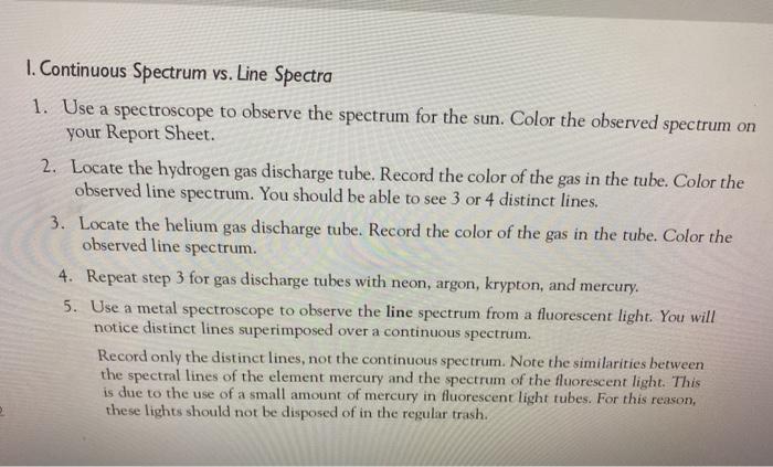 Solved 1. Continuous Spectrum vs. Line Emission Spectra 1. | Chegg.com