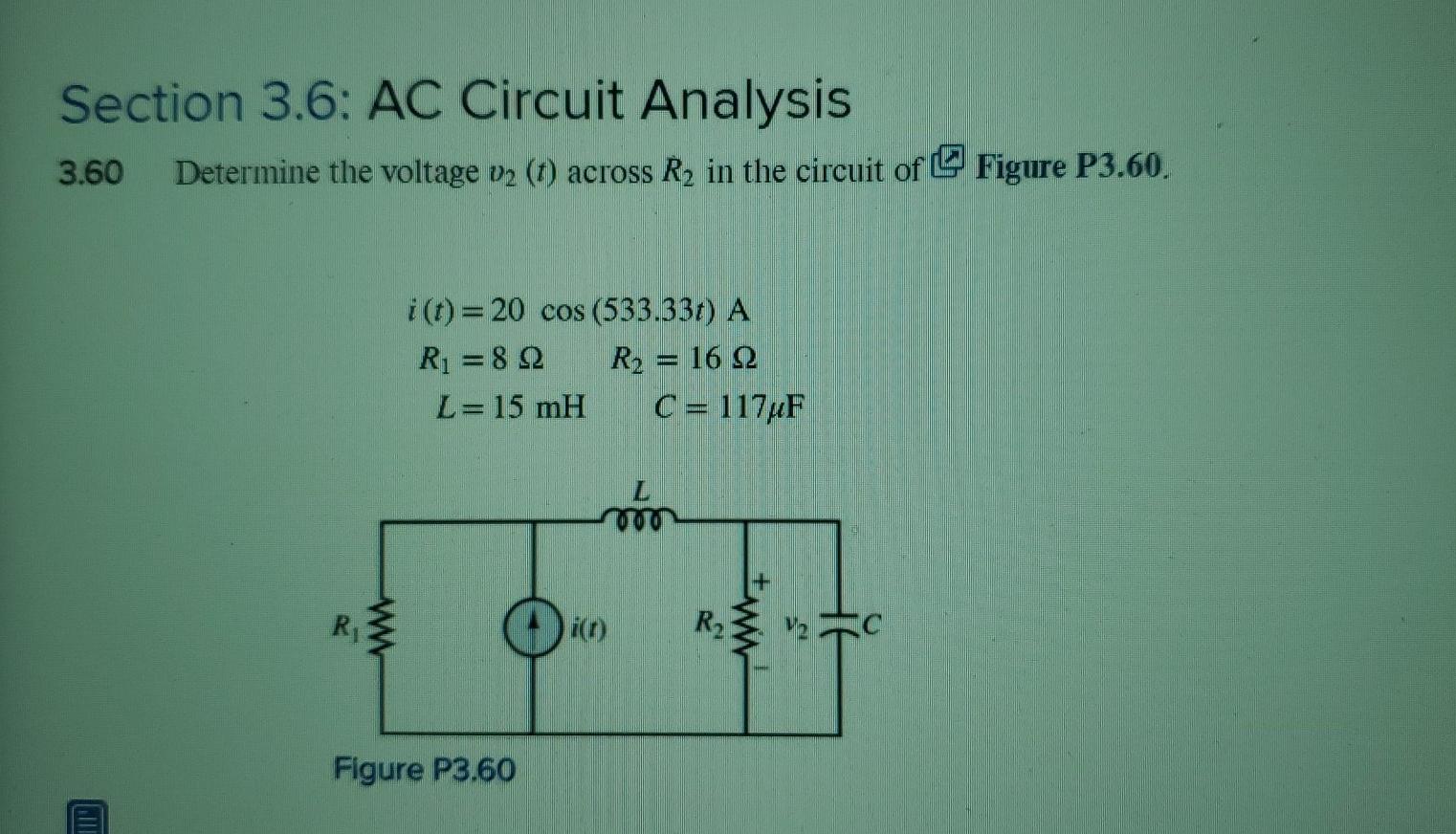 Solved Section 3.6: AC Circuit Analysis 3.60 Determine the | Chegg.com