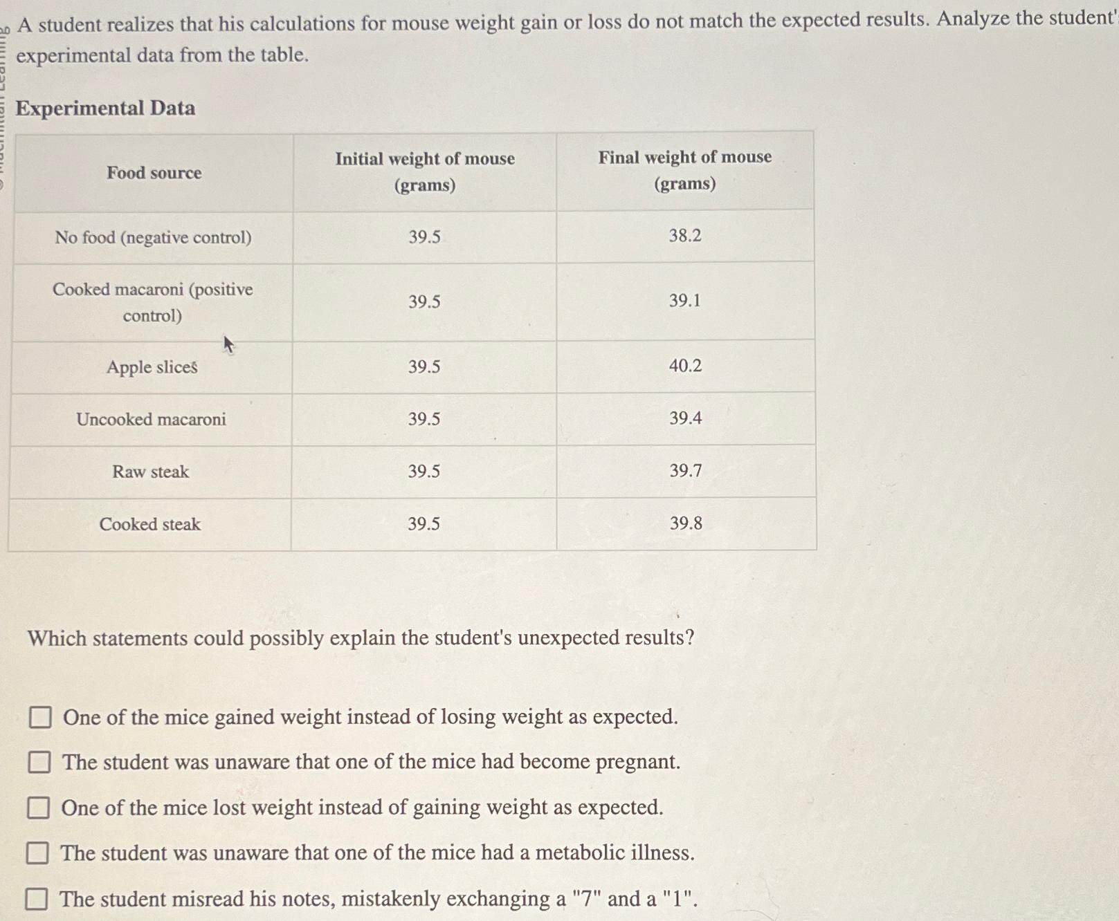 A student realizes that his calculations for mouse | Chegg.com