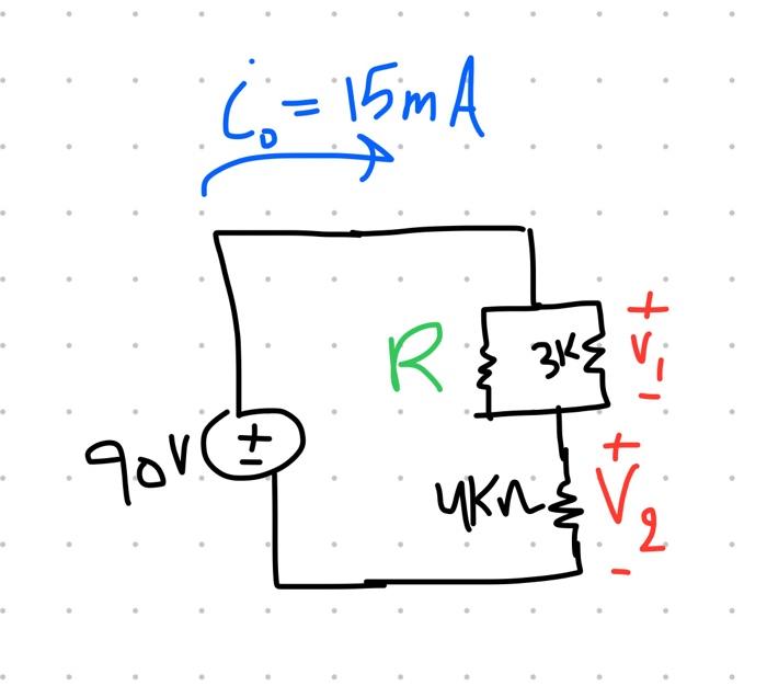 Solved Find R, V1 and V2 knowing that io=15mA | Chegg.com