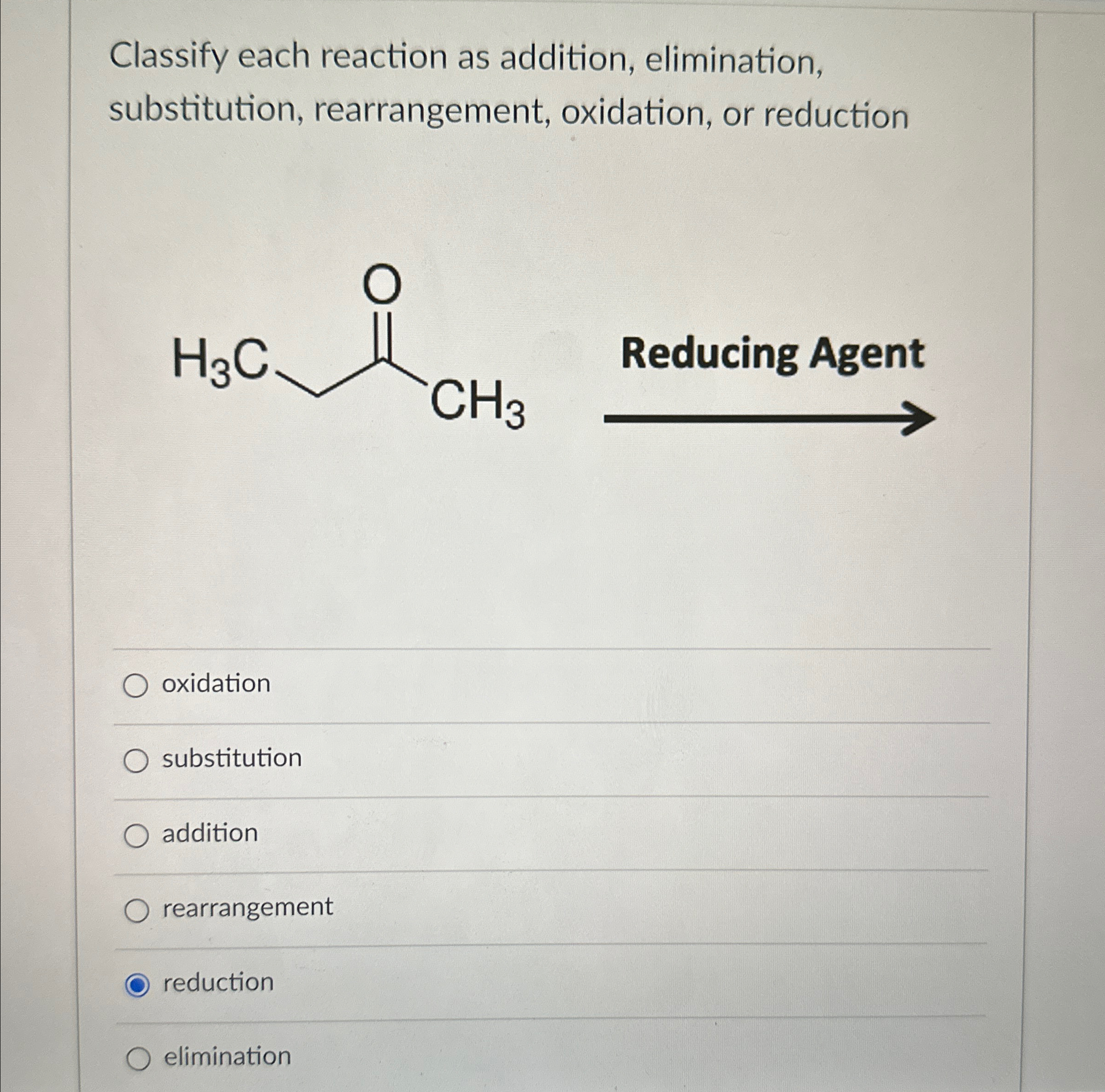 Solved Classify each reaction as addition, elimination, | Chegg.com