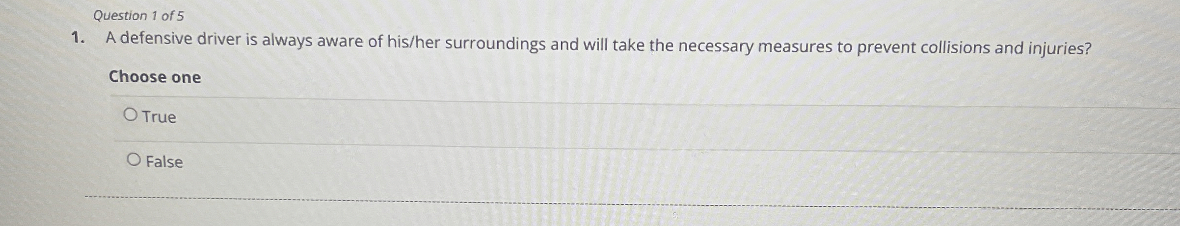 Solved Question 1 ﻿of 5A defensive driver is always aware of | Chegg.com