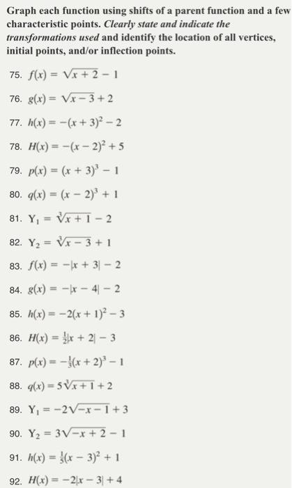 Solved Graph each function using shifts of a parent function | Chegg.com