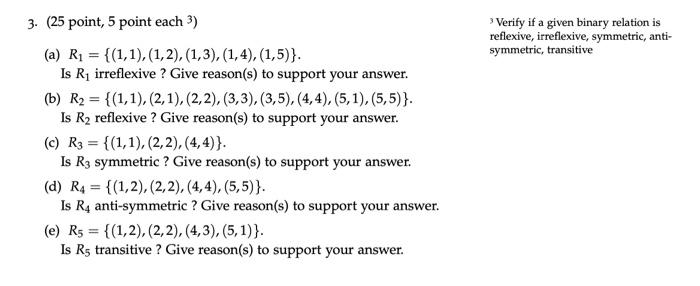 Solved Verify If A Given Binary Relation Is Reflexive 