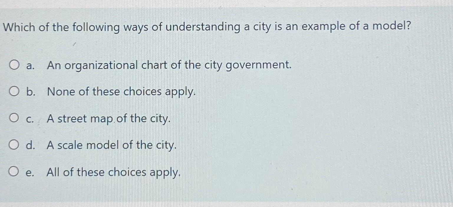 Solved Which of the following ways of understanding a city | Chegg.com