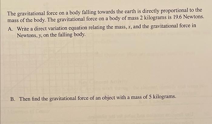 Solved The gravitational force on a body falling towards the | Chegg.com