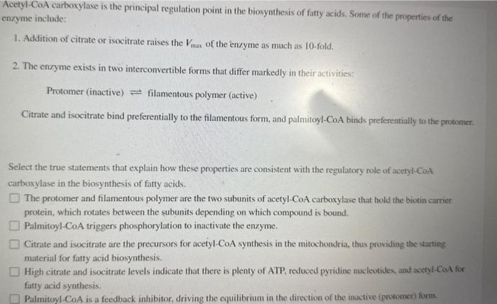 Solved Acety Coa Carboxylase Is The Principal Regulation