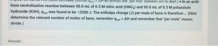 Solved In 'n suur-basis neutralisasie-reaksie tussen 50.0 mL | Chegg.com